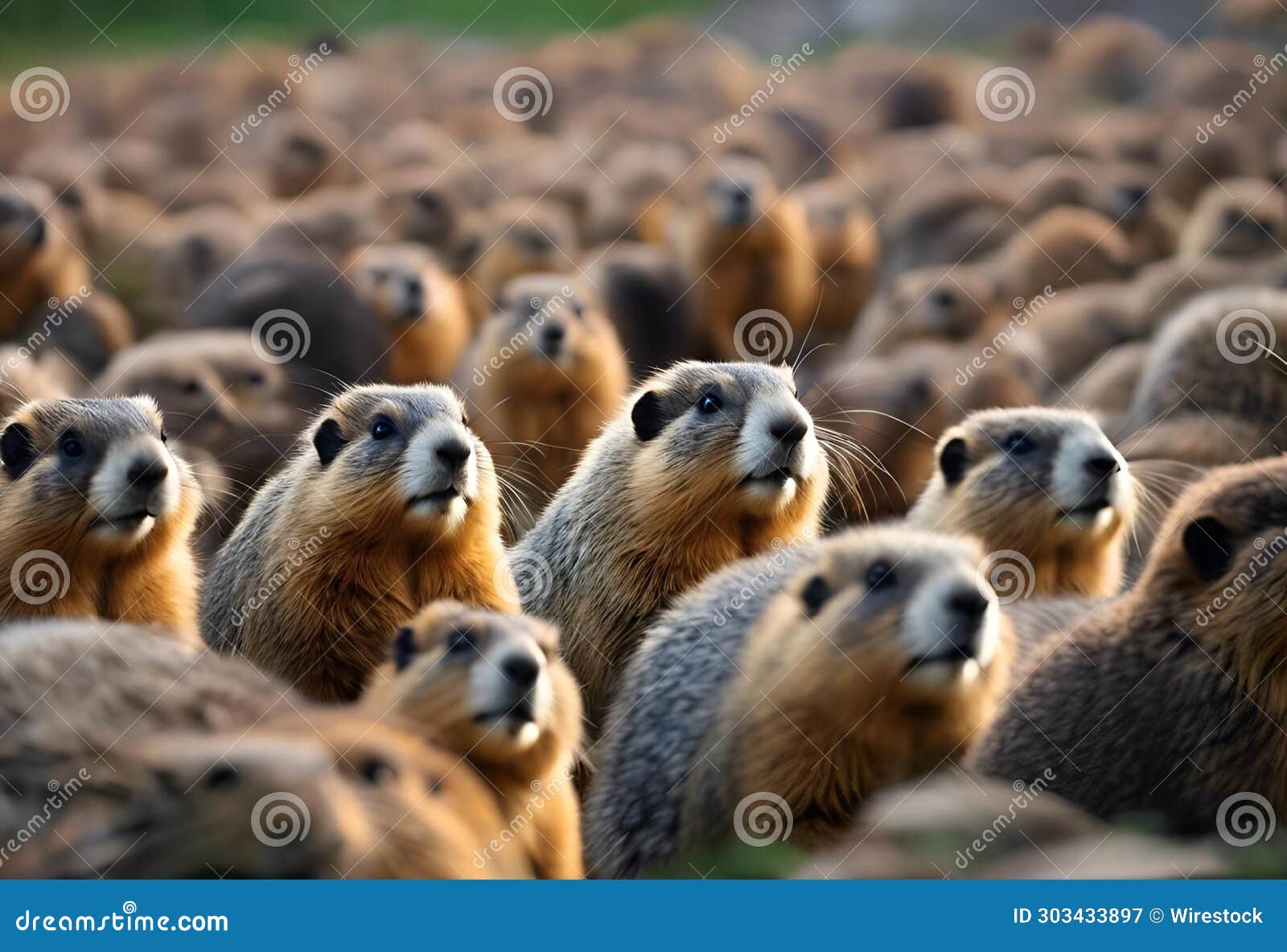 AI Illustration of Multiple Ground Squirrels Standing in a Line Looking ...