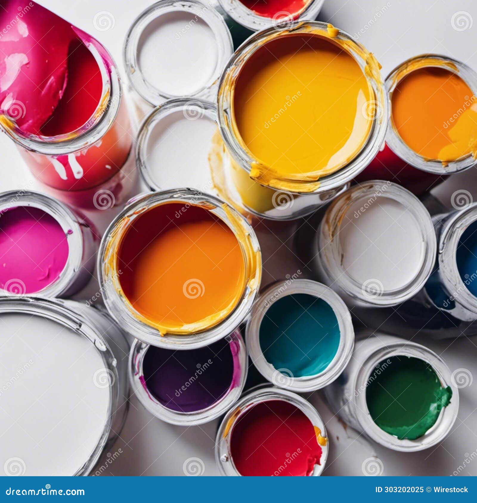 An AI Illustration of Multiple Paint Cans Full of Multi Colored Paint ...