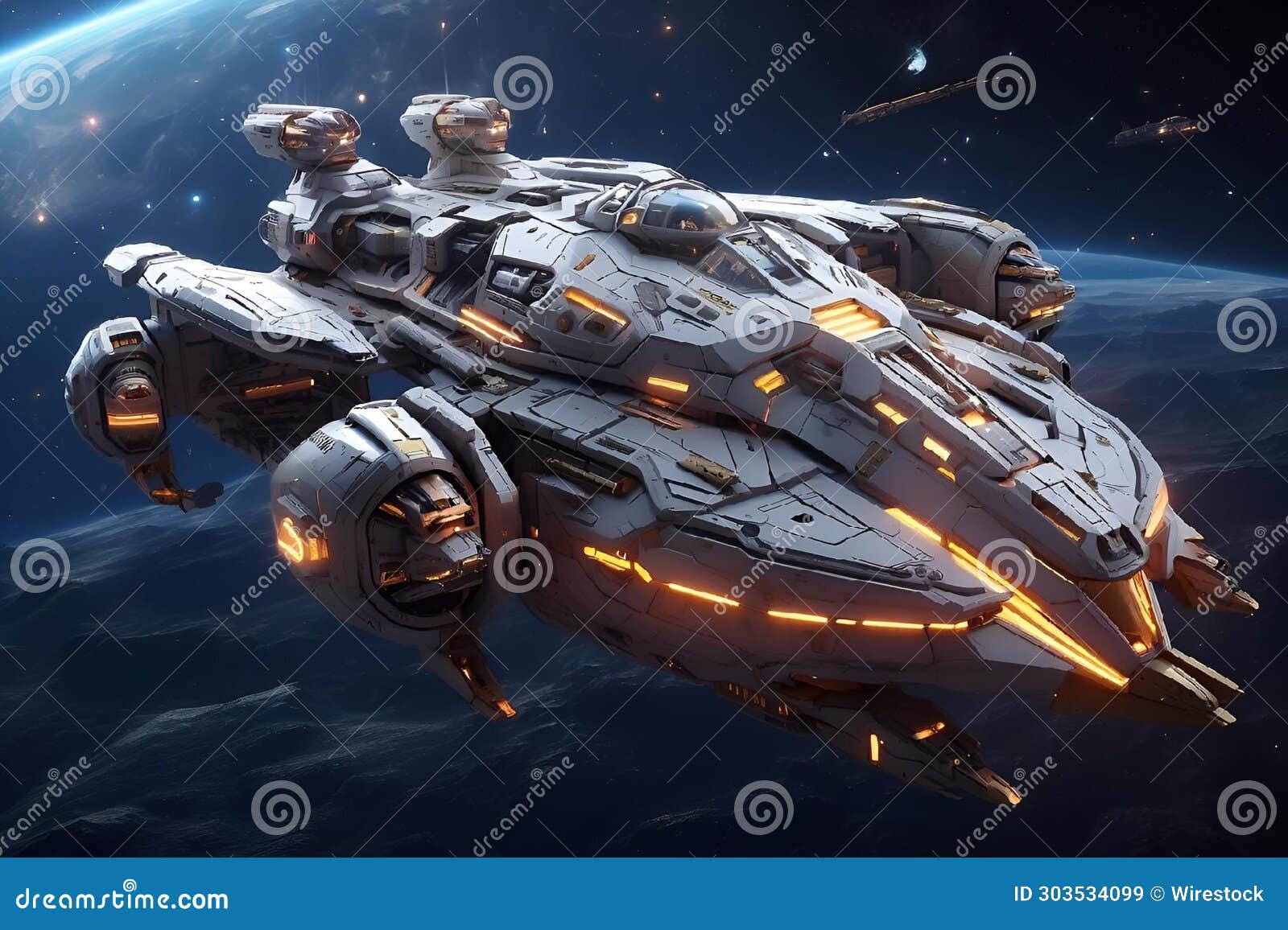 AI Illustration of a Sci-fi Futuristic Spacecraft in Flight, Floating ...