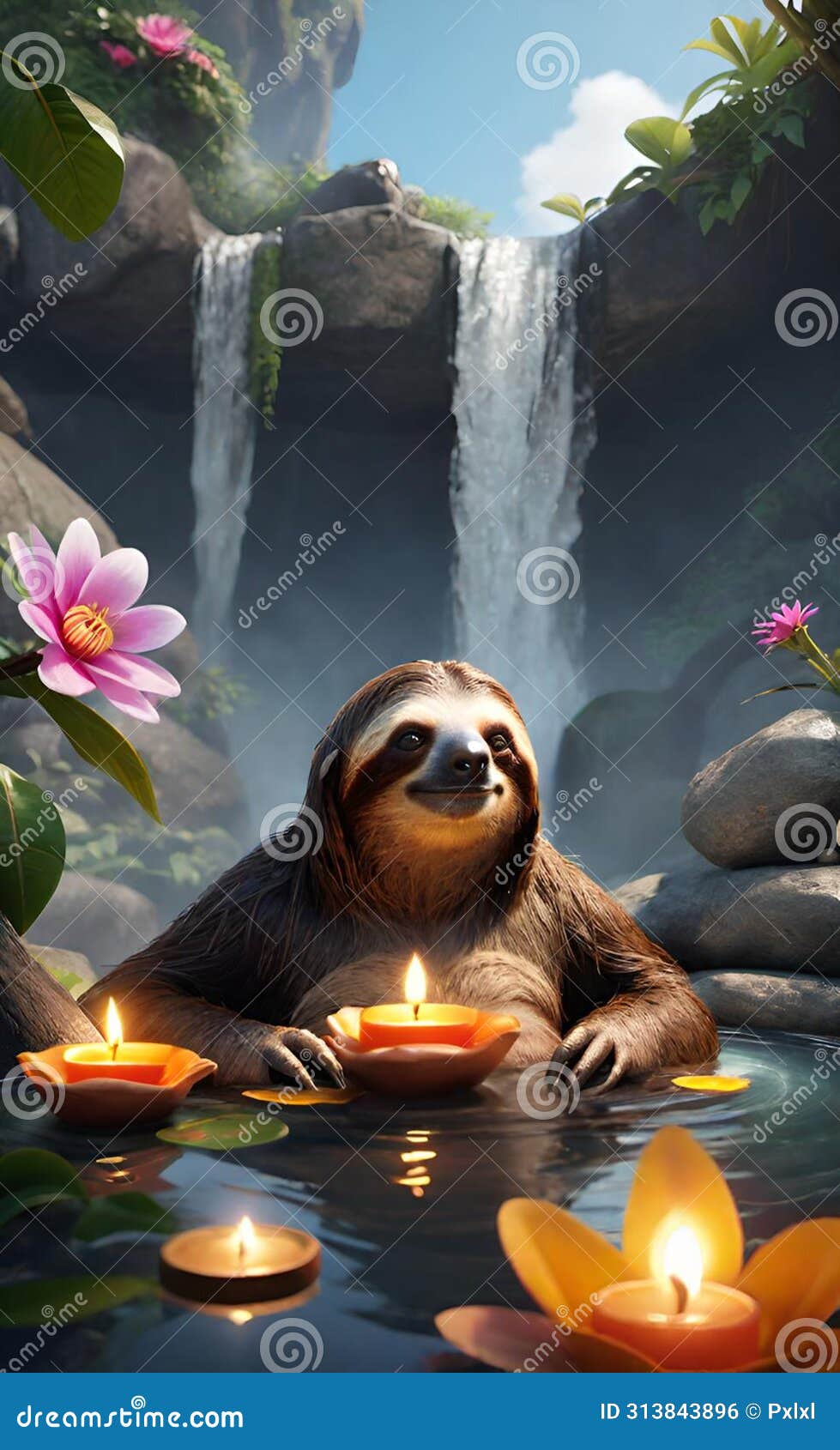 AI Illustration of a Sloth Taking a Bath and Relaxin on a Spa Stock ...