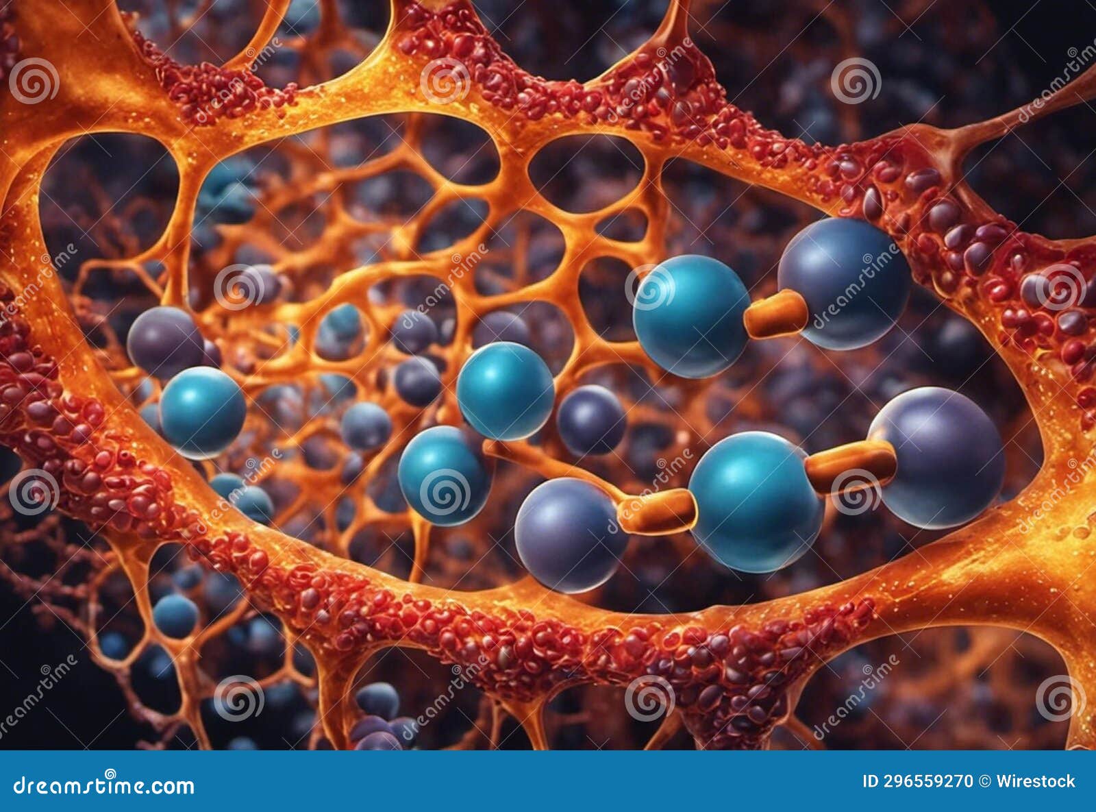An AI Illustration of the Structure of an Orange Cell with Blue Balls ...
