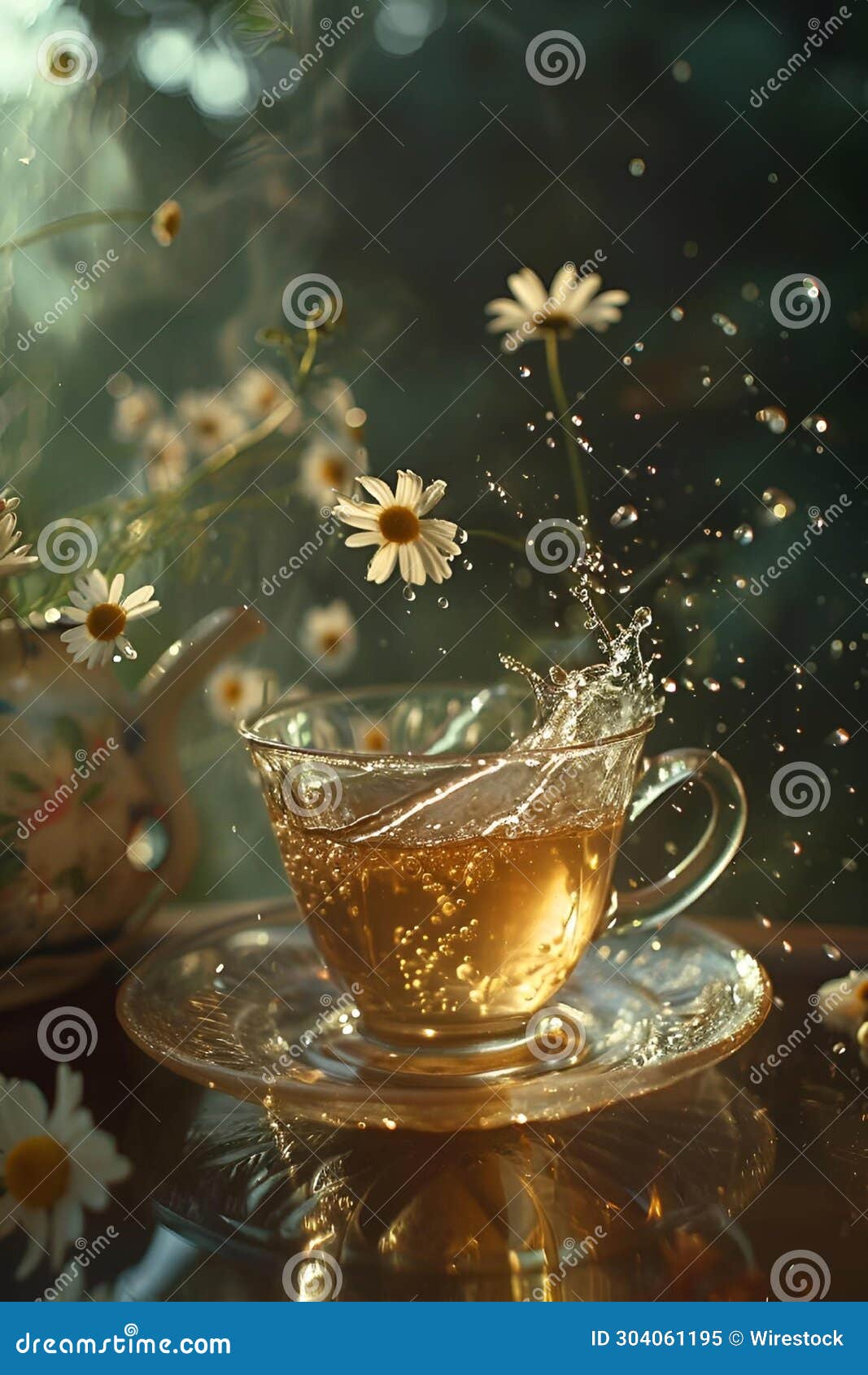 AI Illustration of a Teacup with Splashing Liquid on the Table. Stock ...