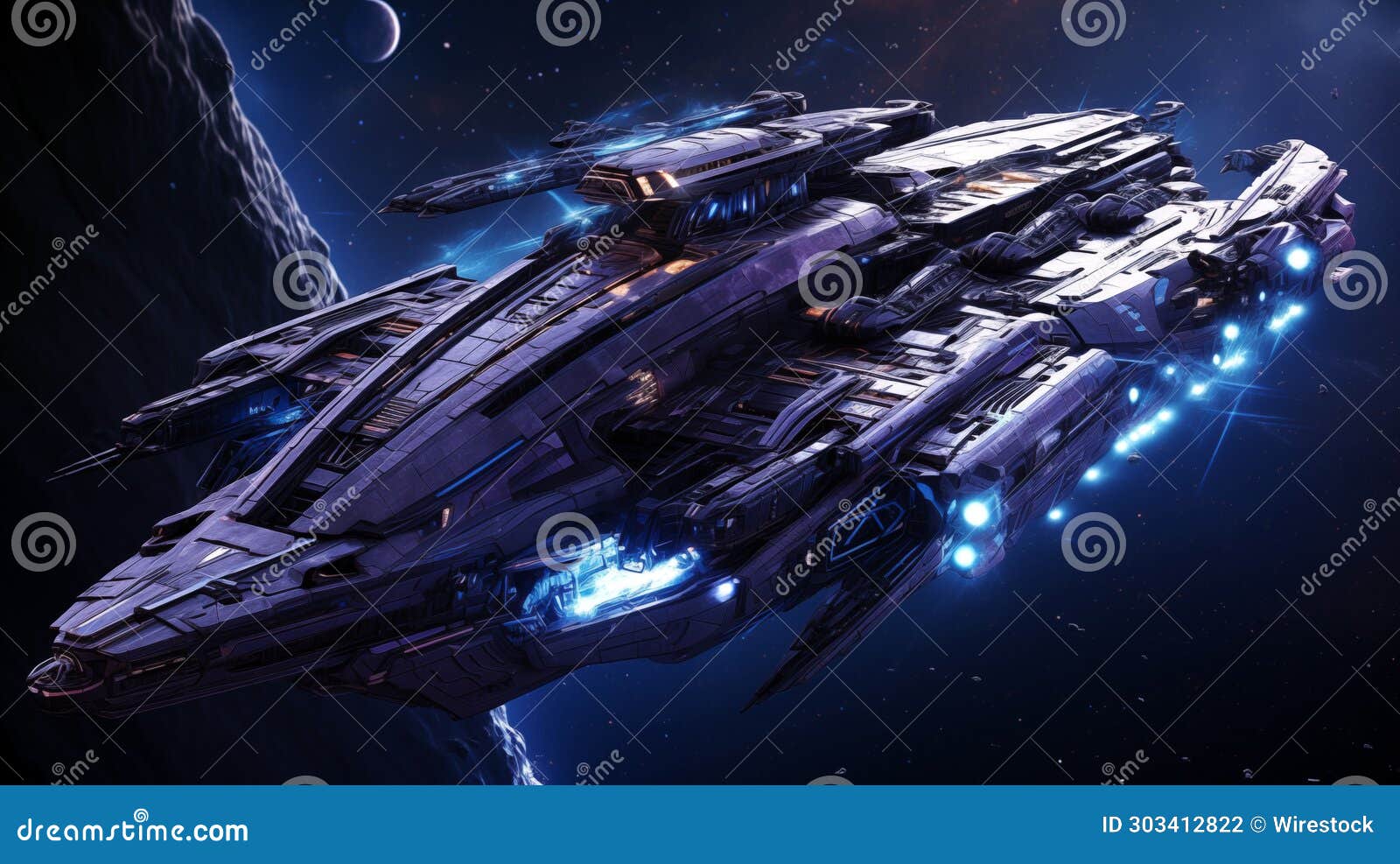 AI Illustration of a Technologically Advanced Spaceship Illuminated by ...