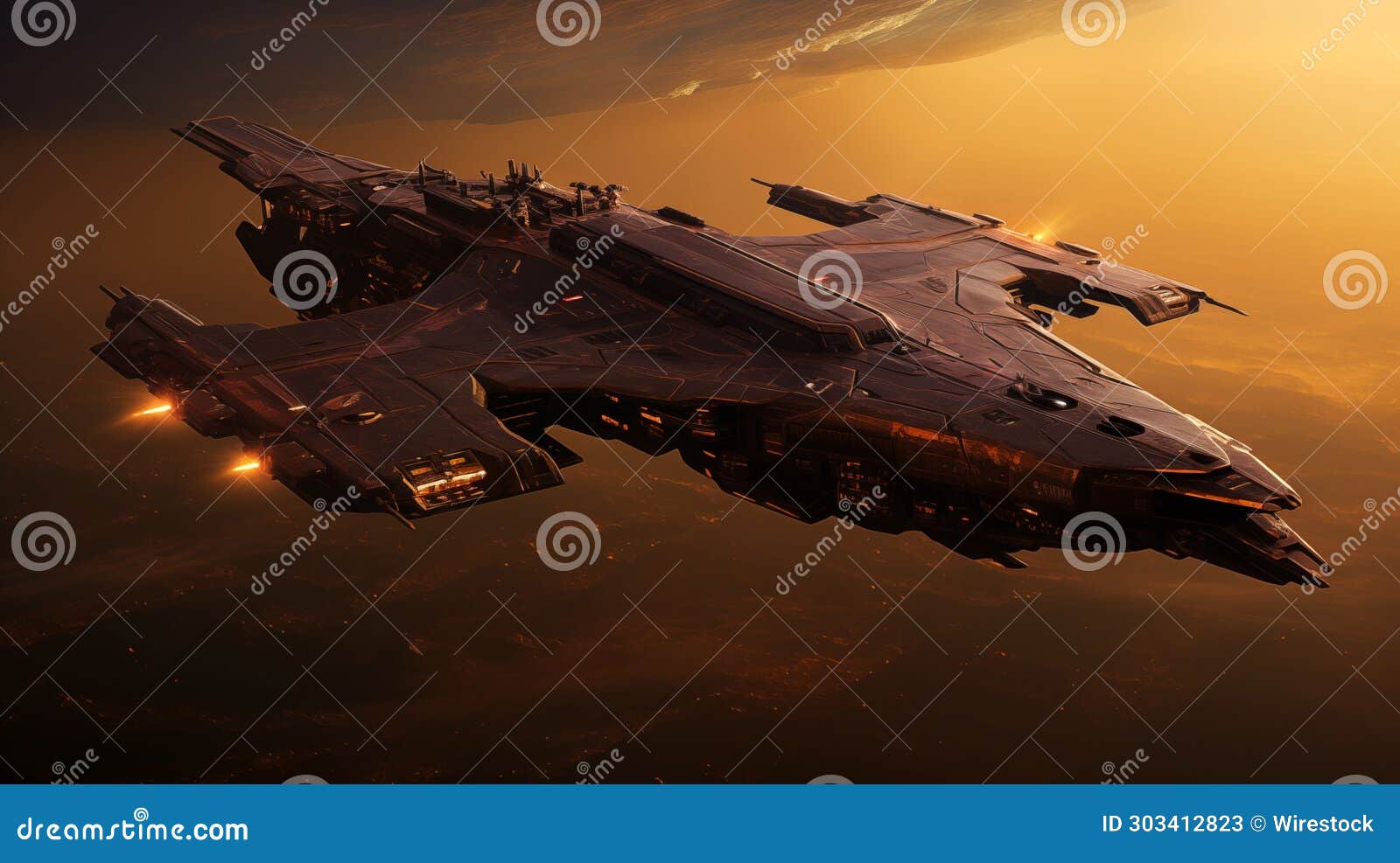AI Illustration of a Technologically Advanced Spaceship Illuminated by ...