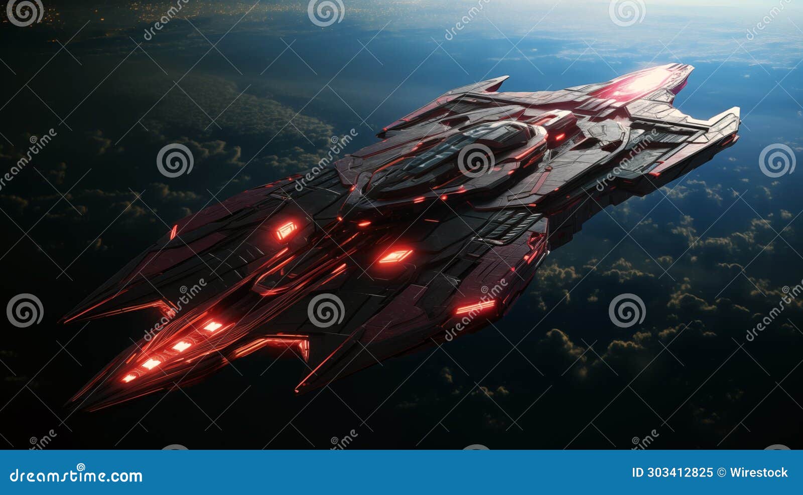 AI Illustration of a Technologically Advanced Spaceship Illuminated by ...