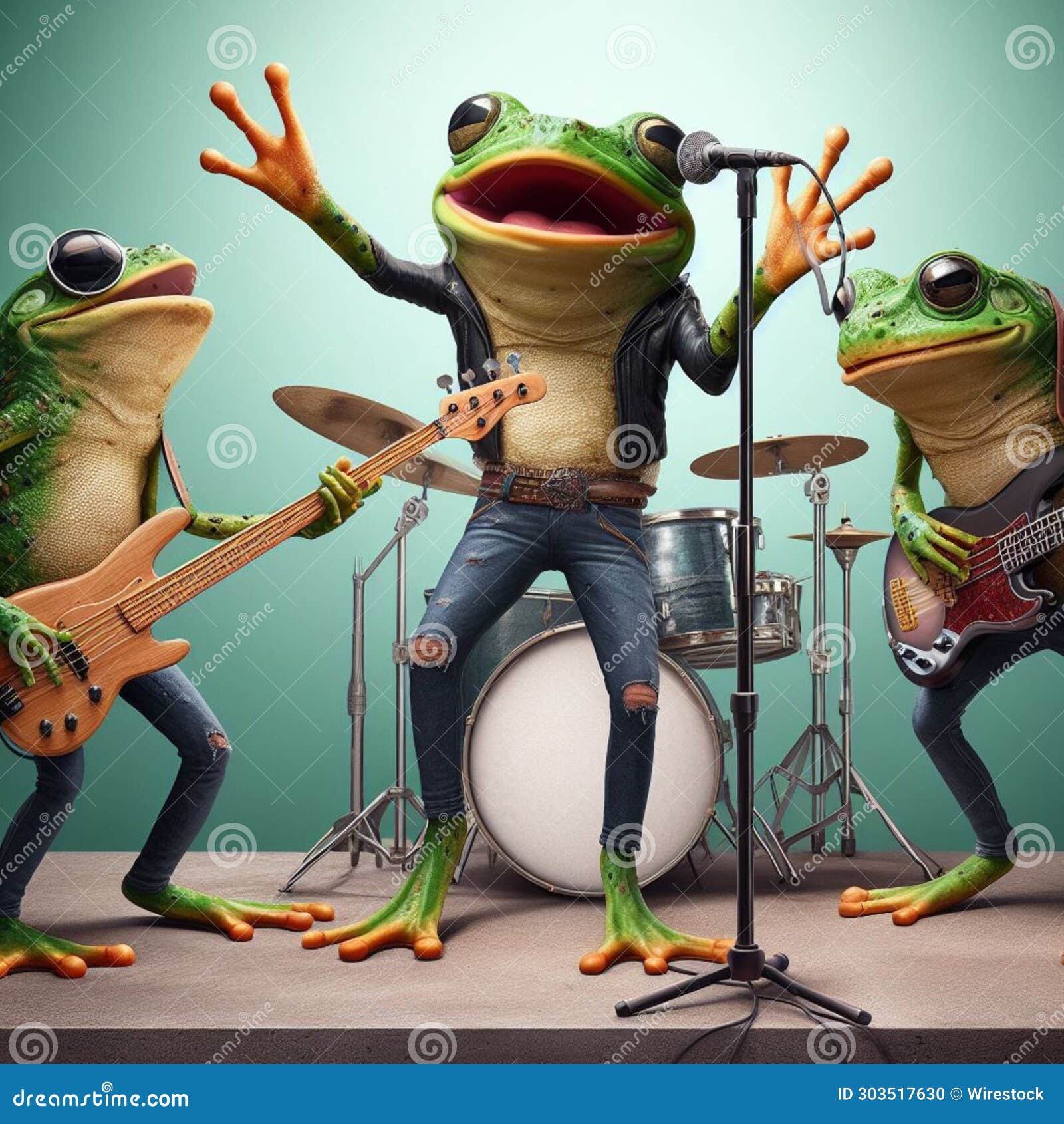 Frogs Playing Guitar Under The Rain Royalty-Free Stock Photography ...