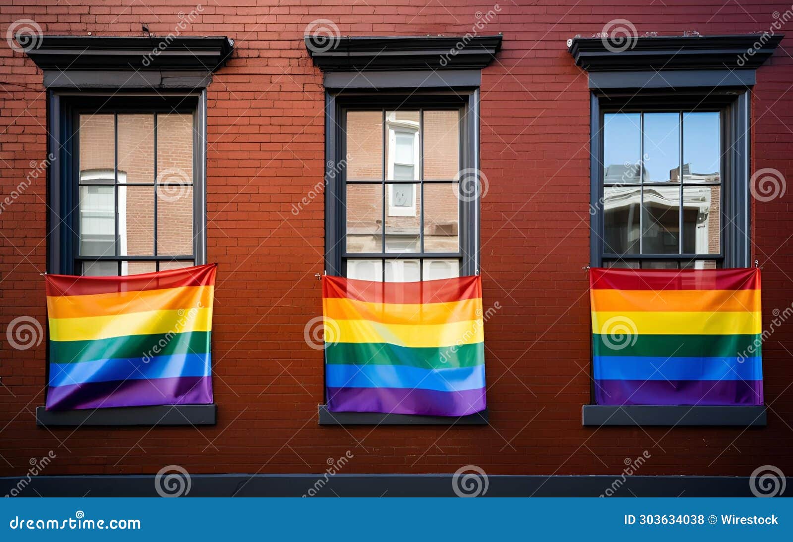 AI Illustration of Three Windows with Vibrant Rainbow Flags. Stock ...