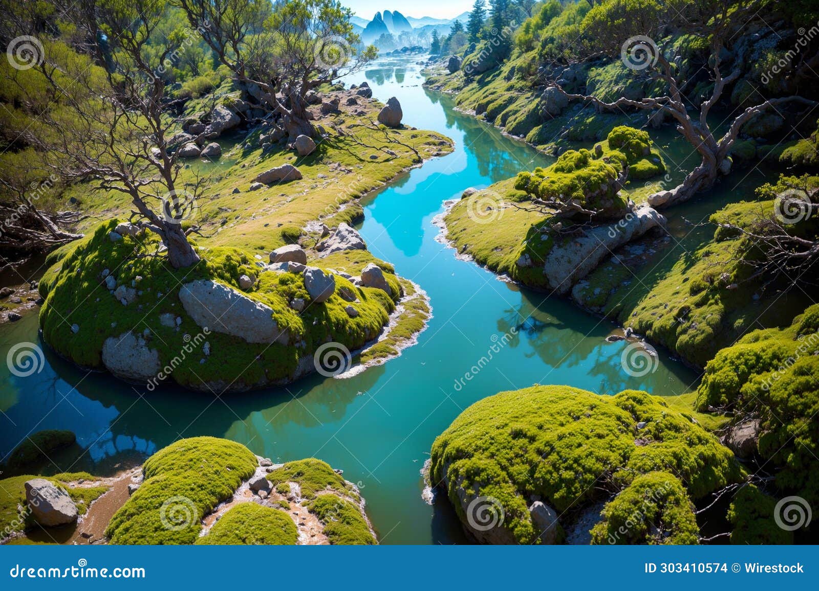 AI Illustration of a Tranquil Stream Meanders through a Lush Landscape ...