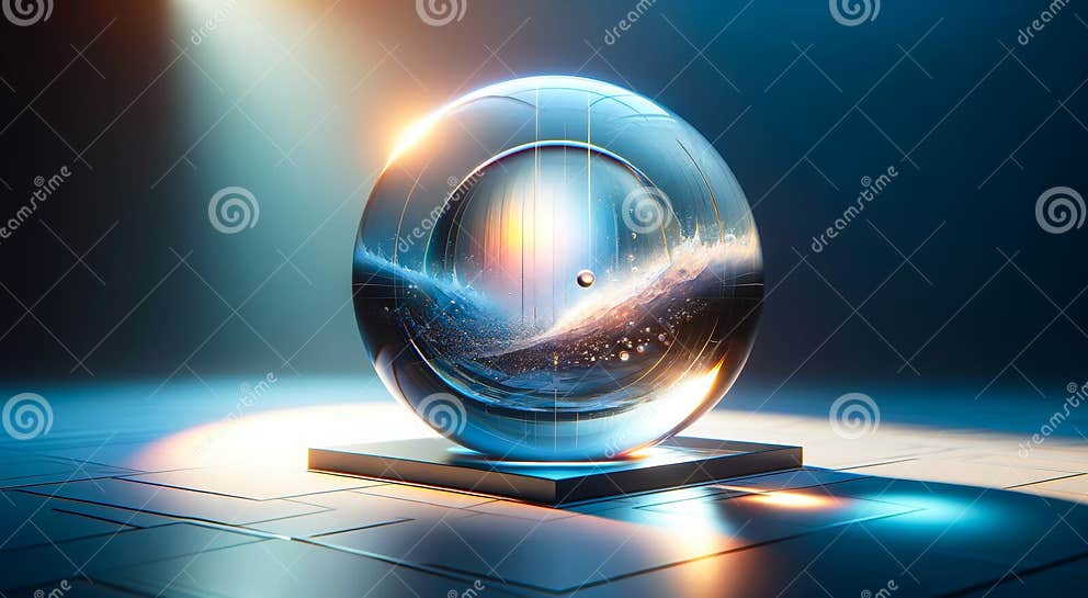 AI Illustration of a Translucent Sphere with a Dynamic Splash of Water ...