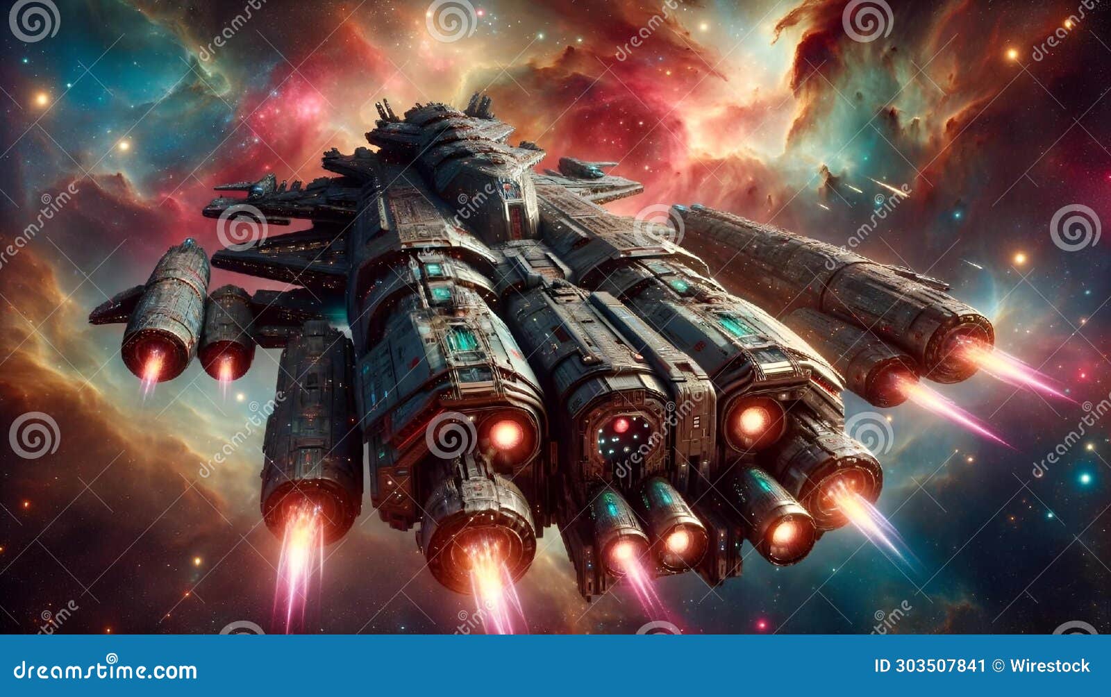 AI Illustration of a Vast Array of Guns Suspended in a Deep Space ...