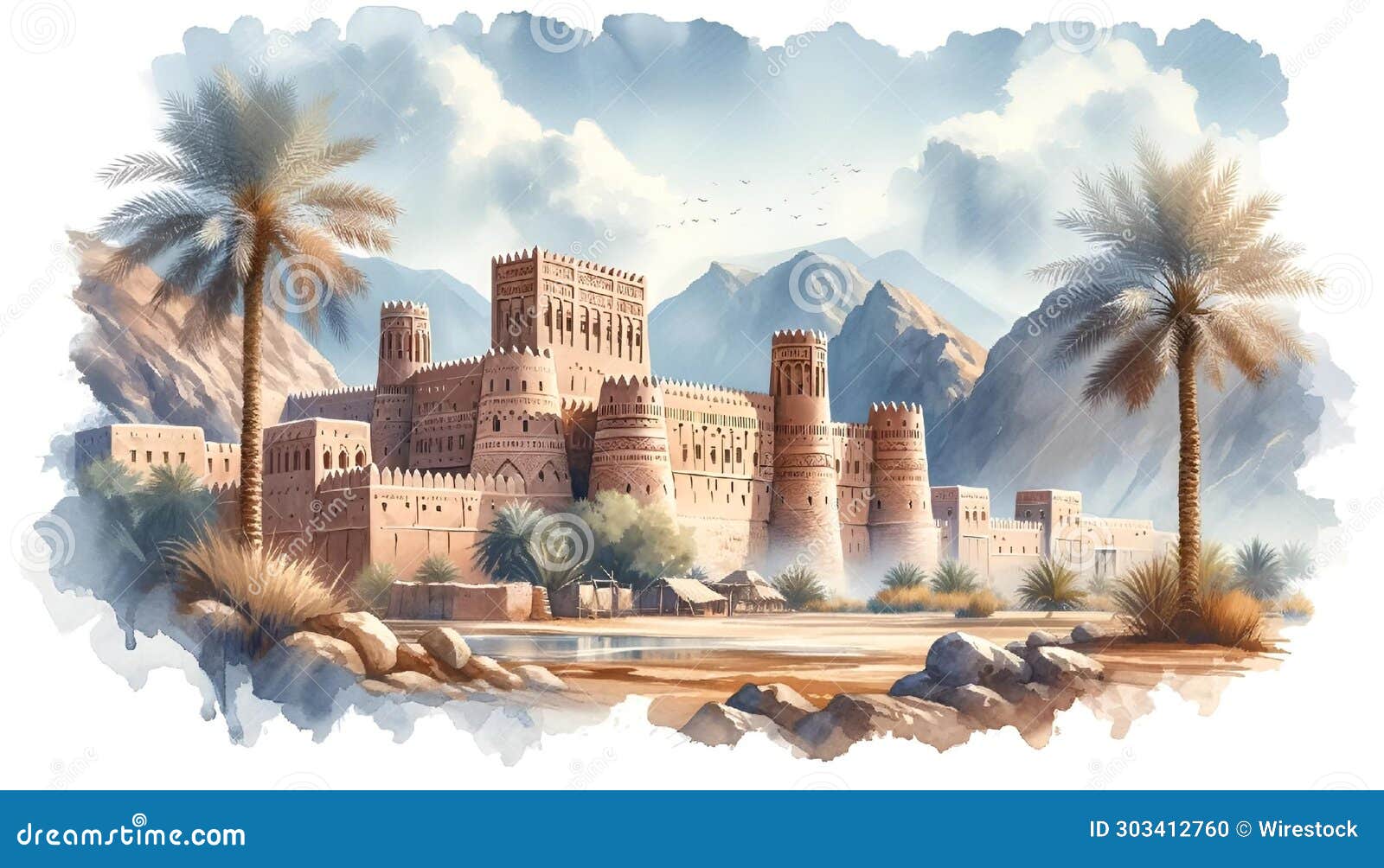 AI Illustration of a Vast Desert Landscape Featuring a Fort. Stock ...