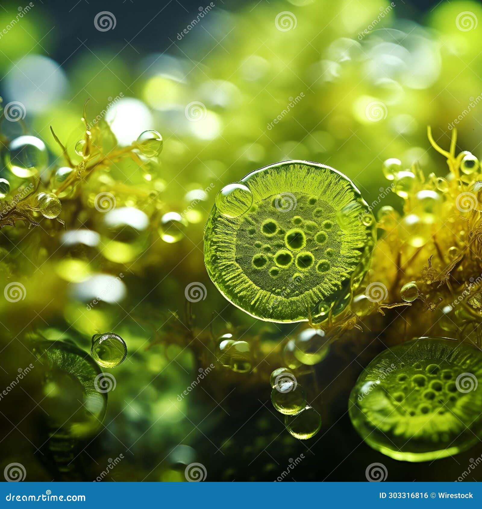 AI Illustration of a Vibrant Microscopic Algae. Stock Illustration ...