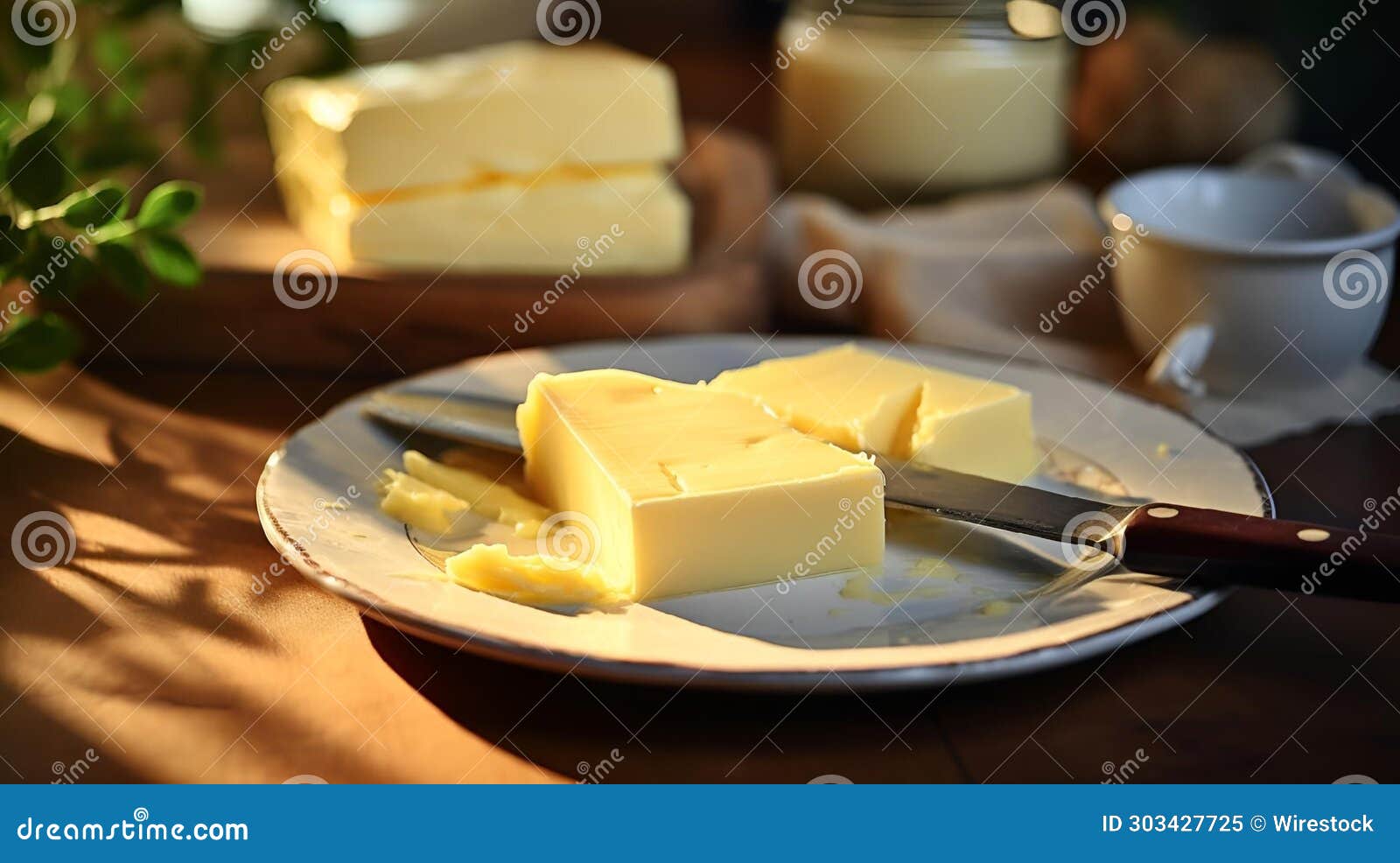 A Block Of Butter On A Butter Stand And Knife Cartoon Illustration ...