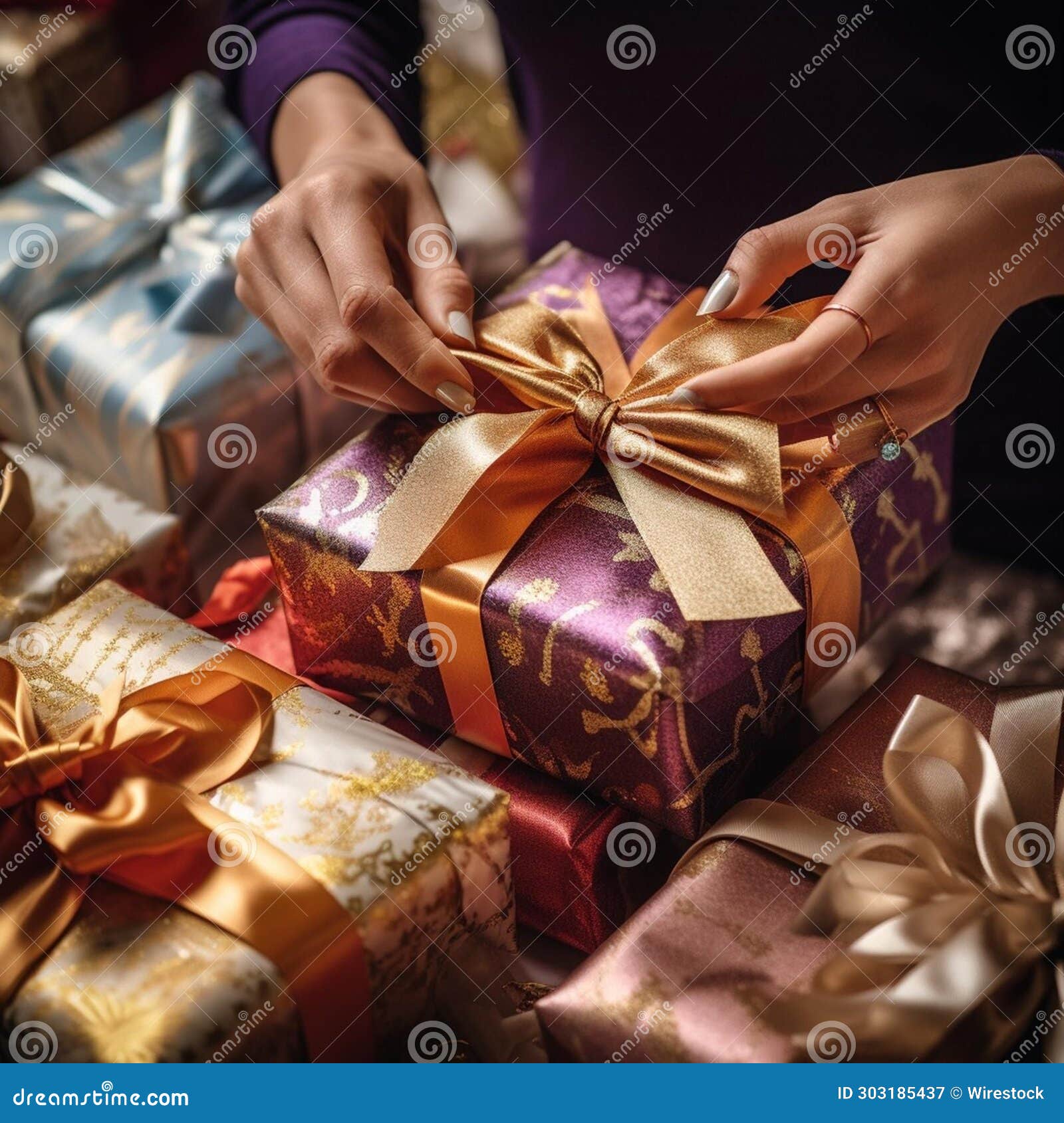 AI Illustration of a Woman Unwrapping Gift Boxes Stock Illustration ...