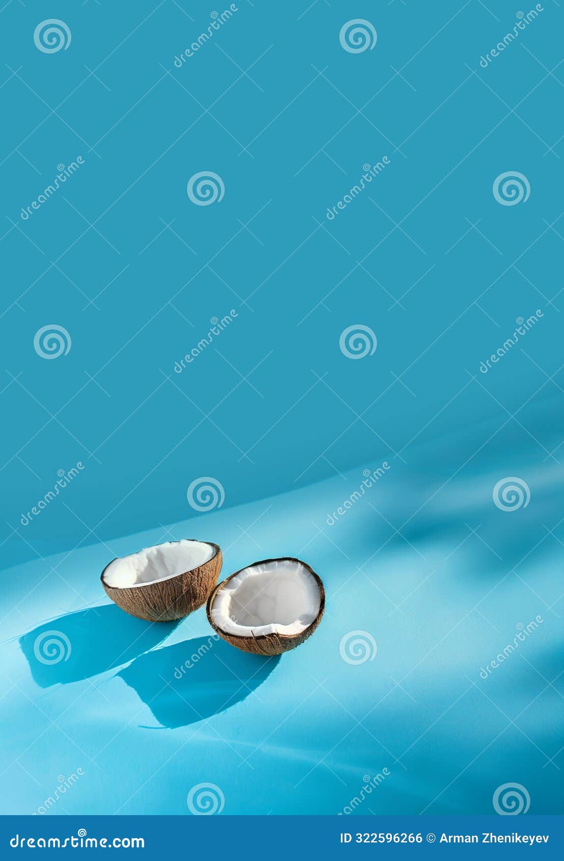 Banner with Fresh Coconut on a Blue Background with Copy Space Stock ...