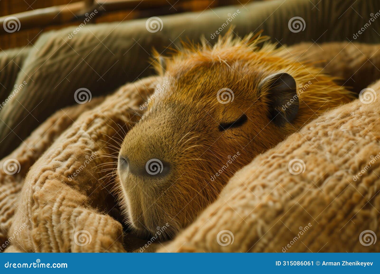 Cute Little Capybara Sleeping and Wrapping in Soft Wool Stock ...