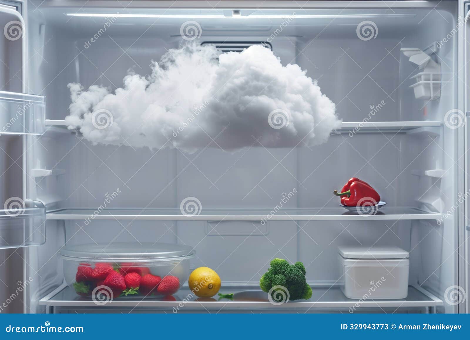 Enigmatic Cloud Floating within Open Refrigerator Over the Fresh Food ...