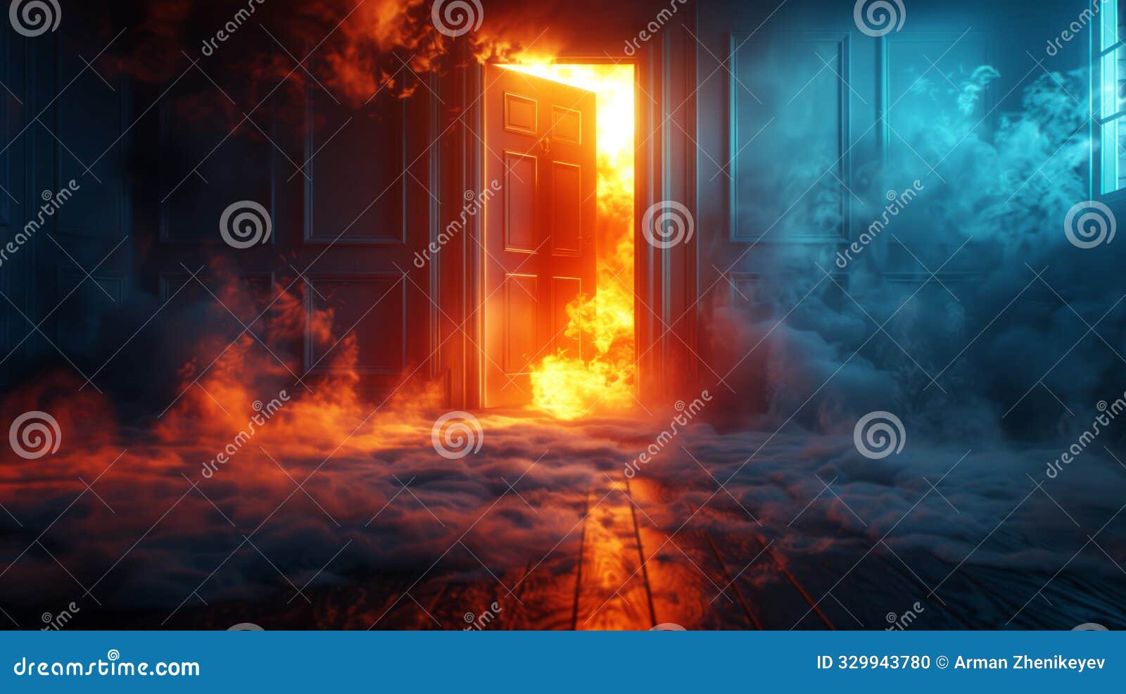 Fire Erupts through the Doors of Room, Creating Thick Smoke and ...