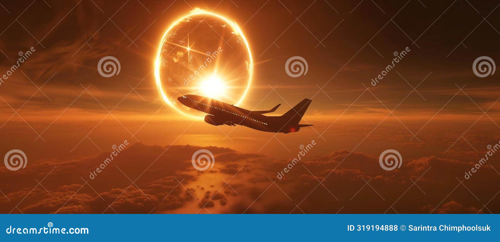 AI Image Generator of an Airplane is Flying Past the Sun during a Solar ...