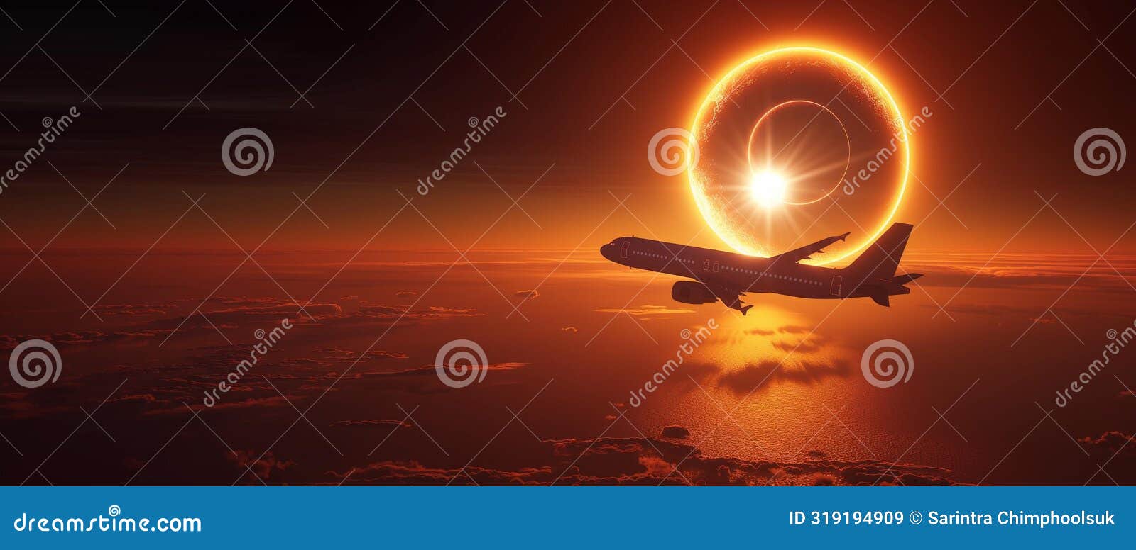 AI Image Generator of an Airplane is Flying Past the Sun during a Solar ...