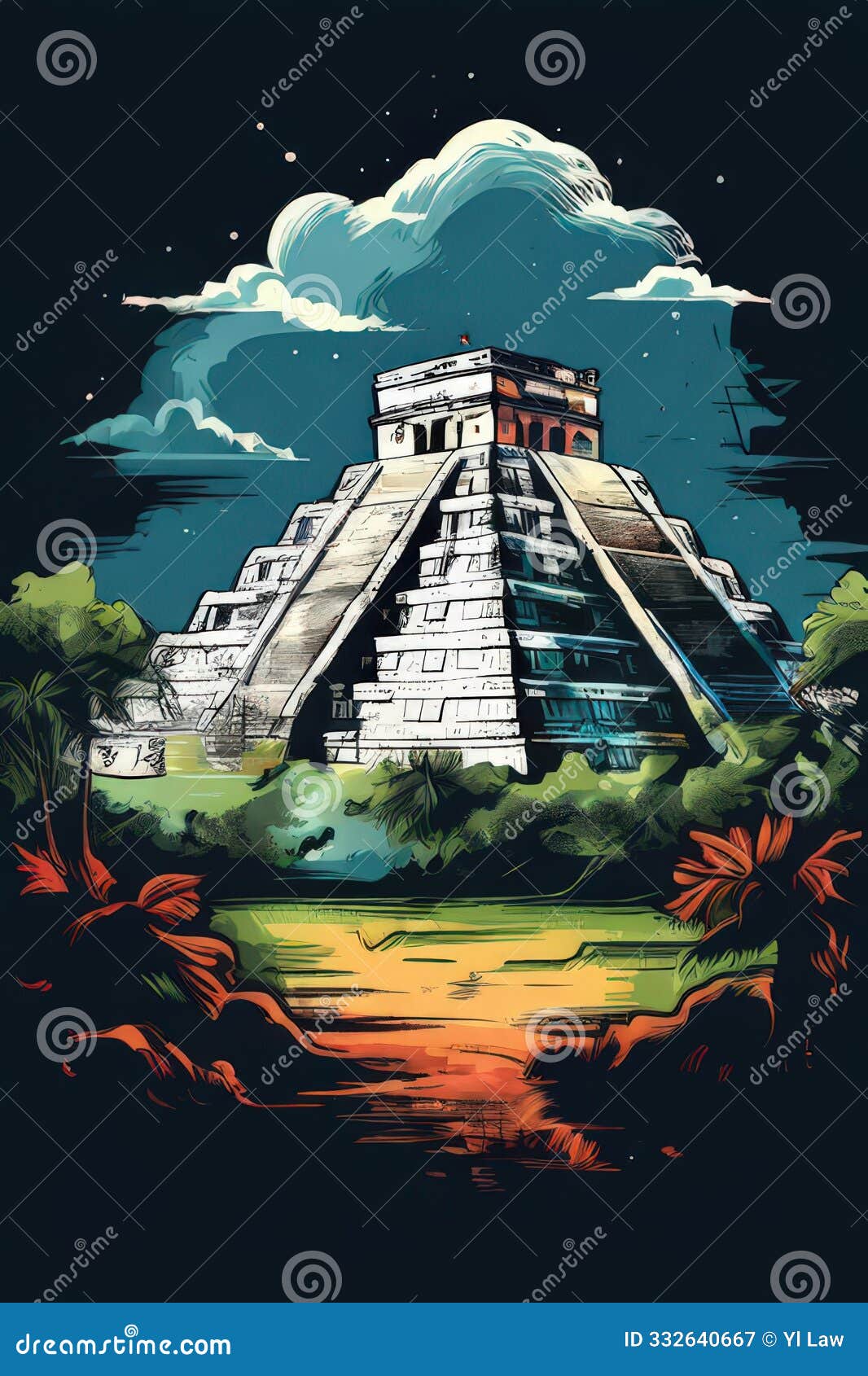 The AI Image Generator, Ancient Mayan Pyramid Stock Illustration ...