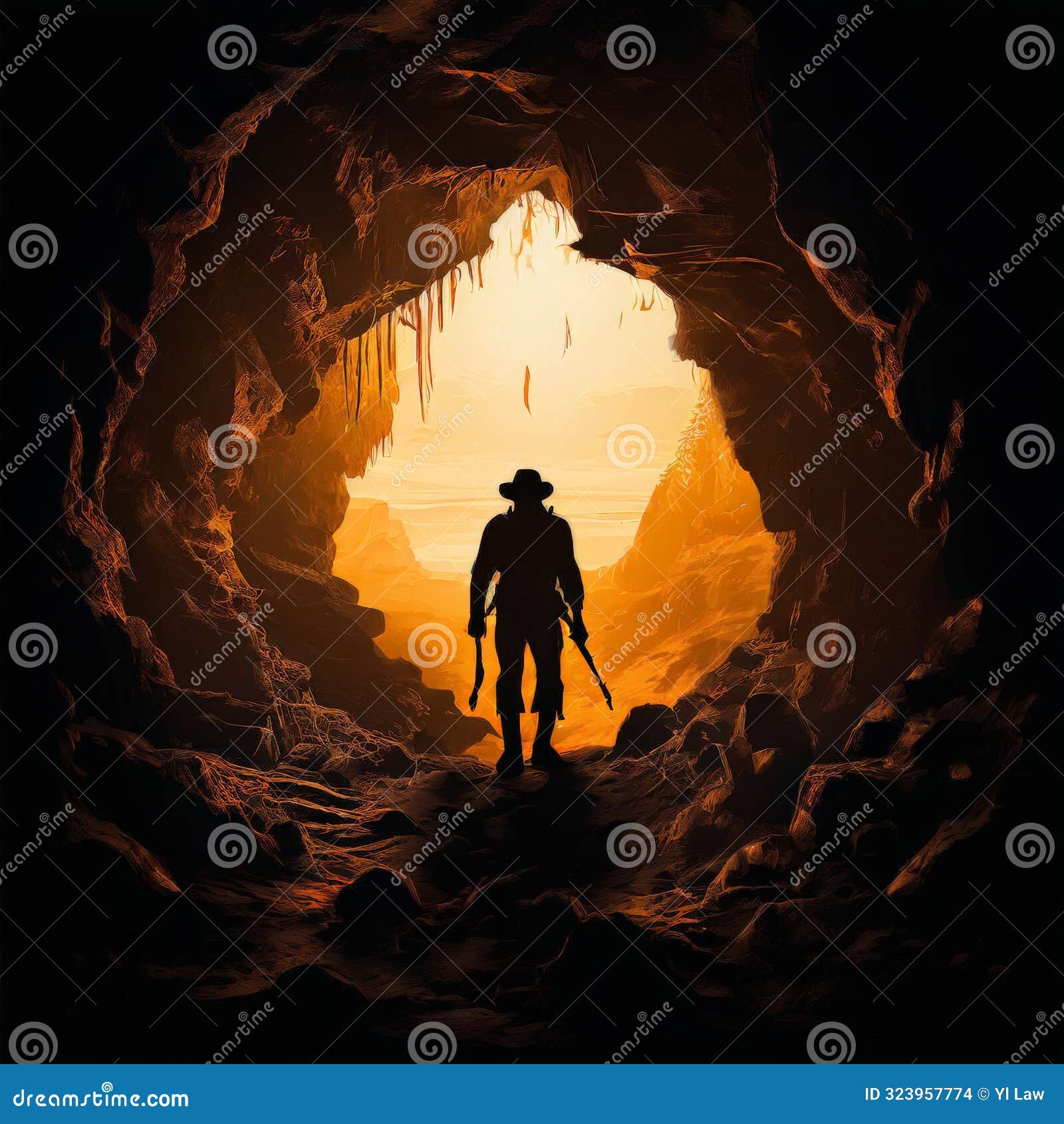 AI Image Generator, Cave Explorer S Shadow. Silhouette Concept Stock ...