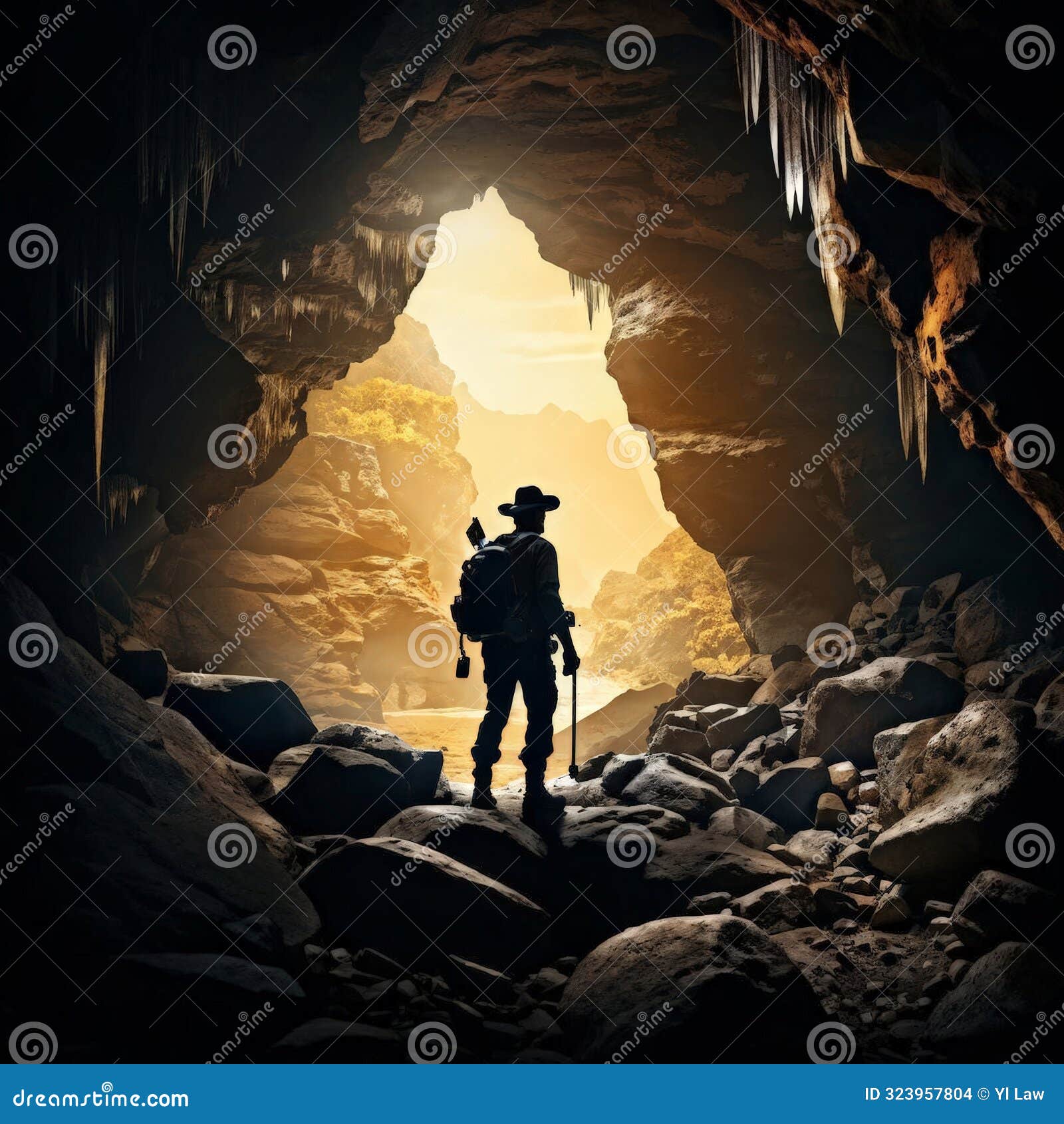 AI Image Generator, Cave Explorer S Shadow. Silhouette Concept Stock ...