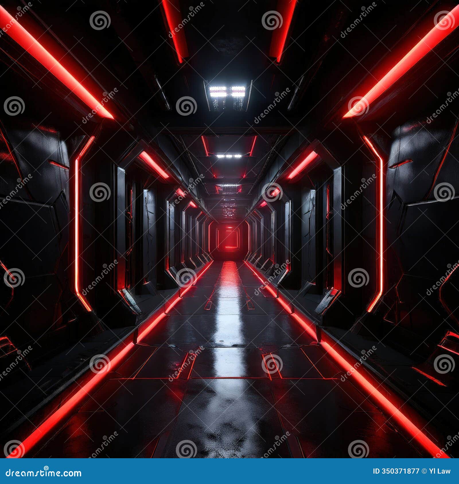 The AI Image Generator, Corridor with Red Neon Lighting Editorial ...