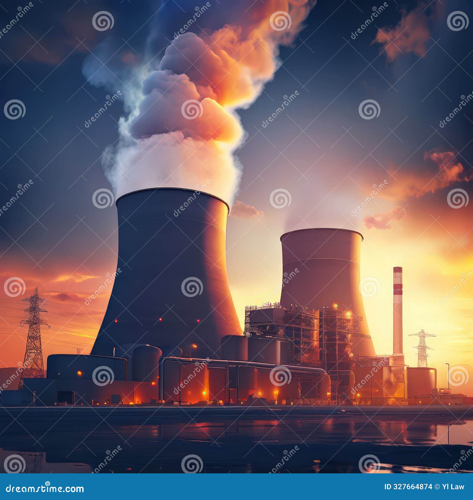 The AI Image Generator, Dusk Setting at Nuclear Power Plant Editorial ...