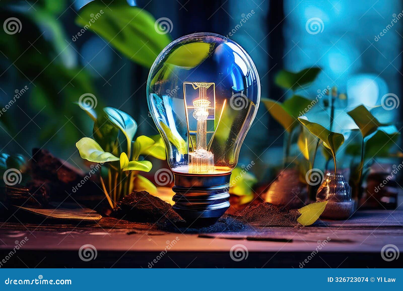 The AI Image Generator, Innovation Blue Neon Luminous Light Bulb Line ...