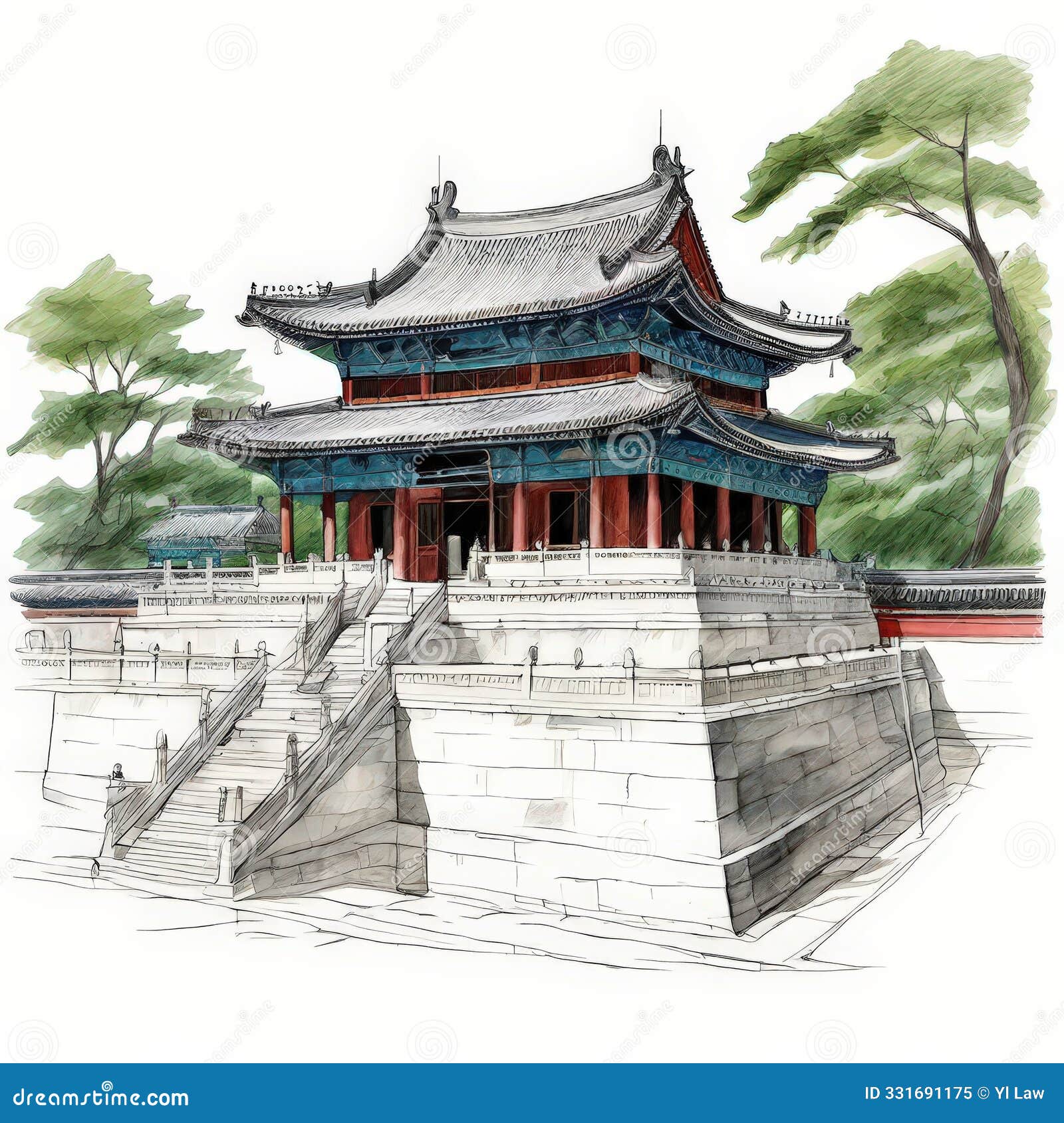 The AI Image Generator, Japanese Temple Drawing Editorial Image - Image ...