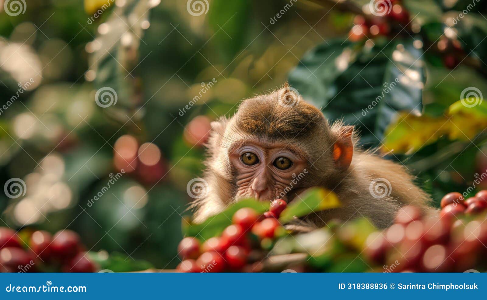 AI Image Generator of Monkey Eating Coffee Beans Stock Illustration ...