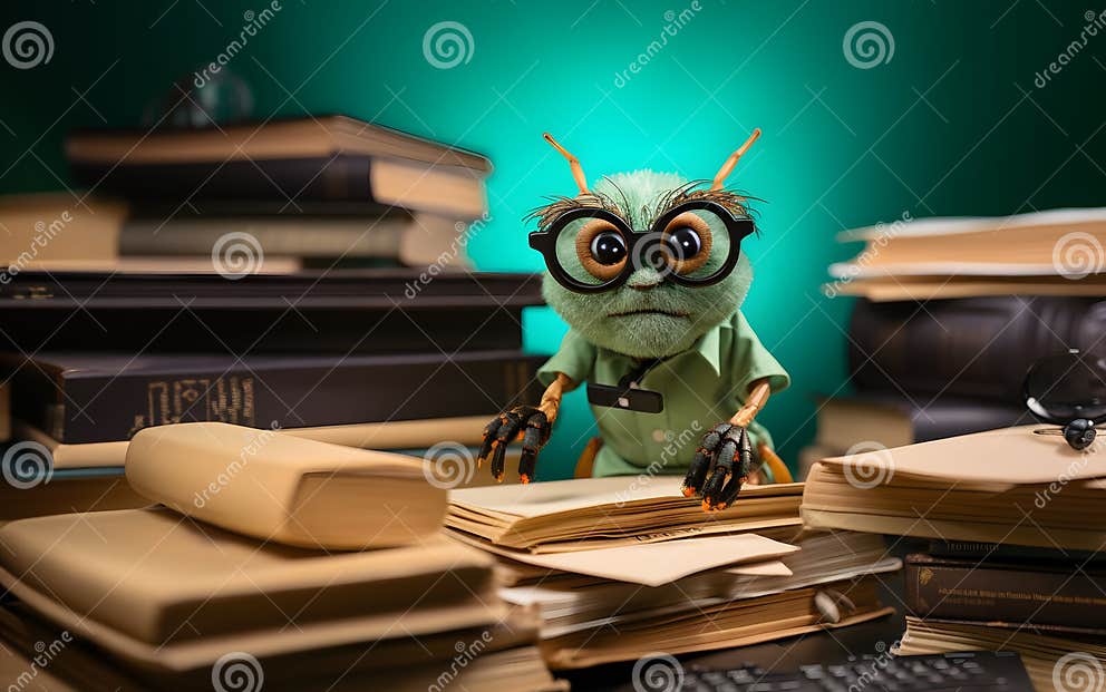 AI Image Illustration of a Worker Ant with a Pile of Documents Stock ...