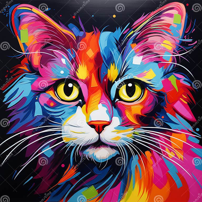Colorful Cat Pop Art Portrait Posters Decoration Stock Illustration ...