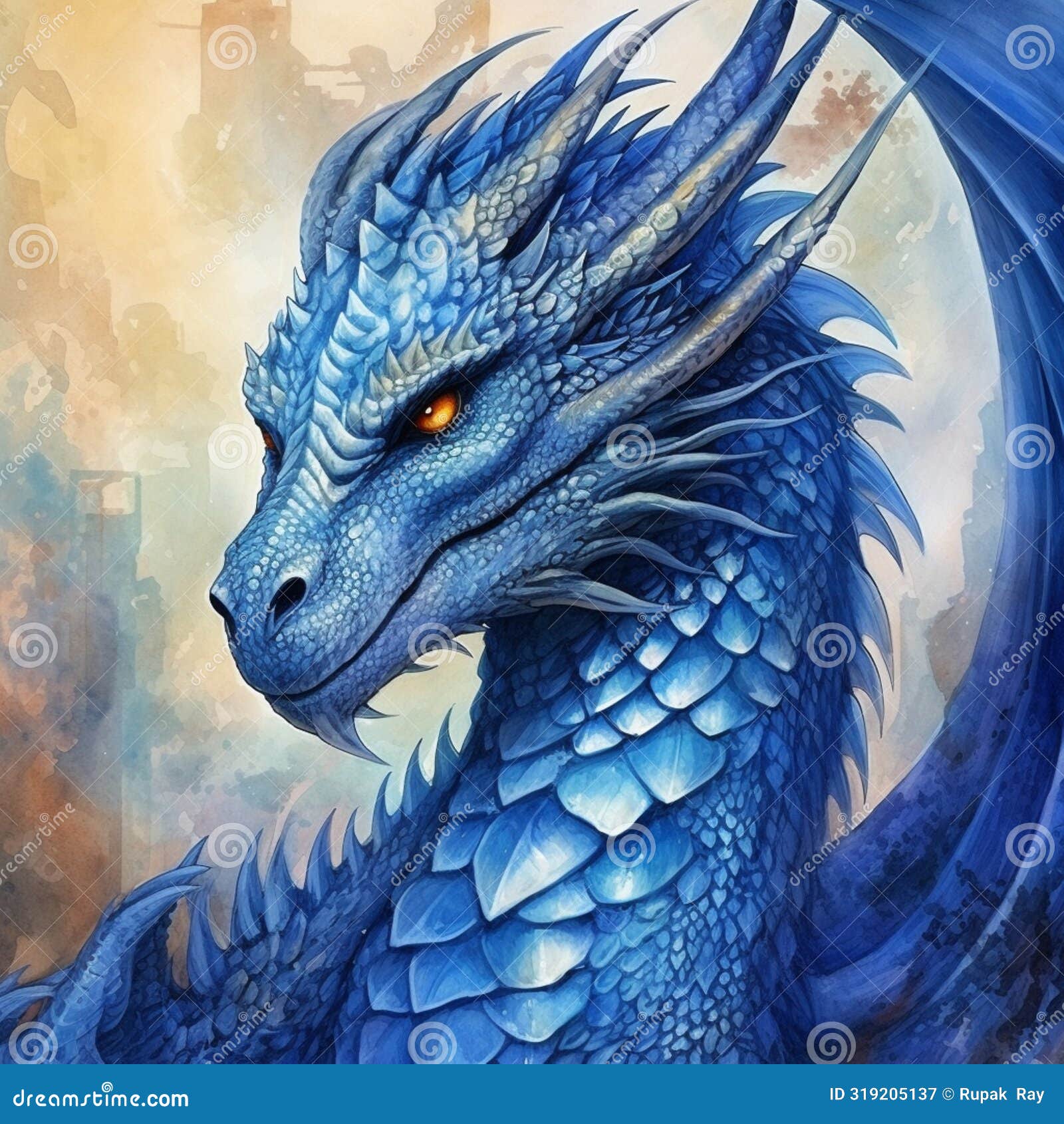 Beautiful Blue Dragon on Nature Concept Stock Illustration ...