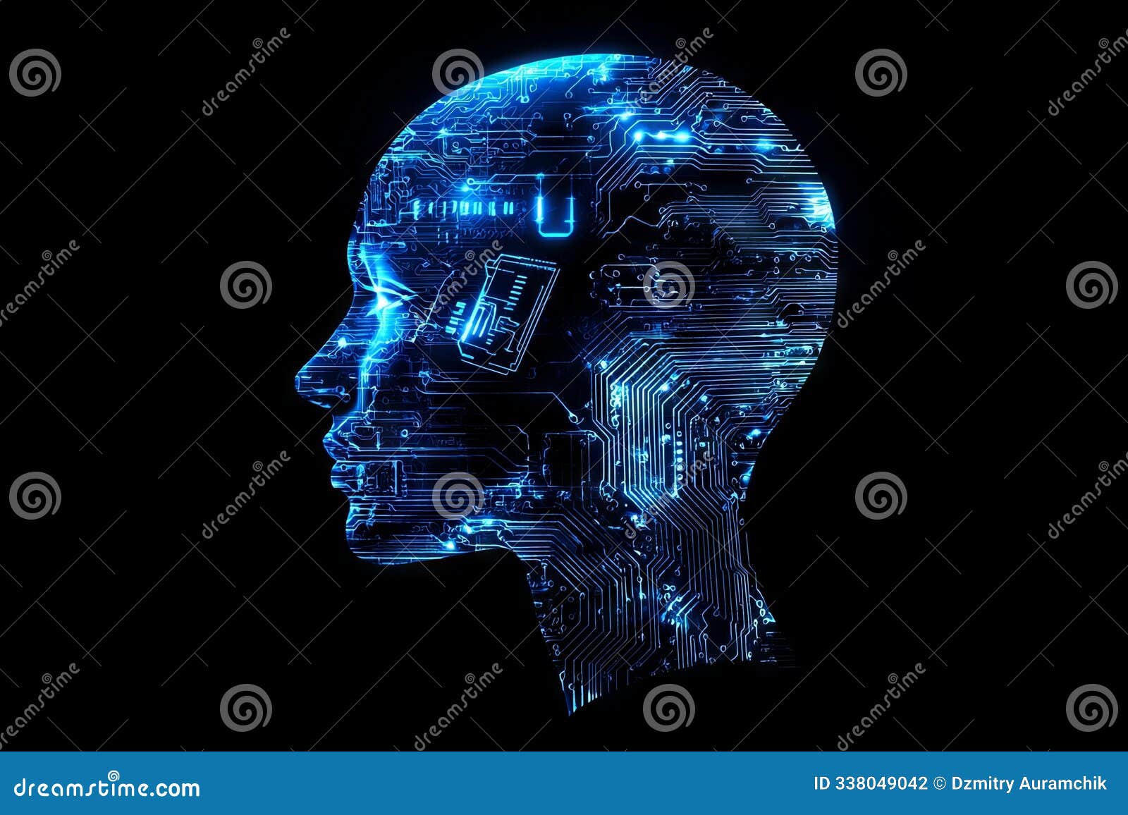 An AI-infused Man with Patterns from Circuit Boards. Stock Photo ...