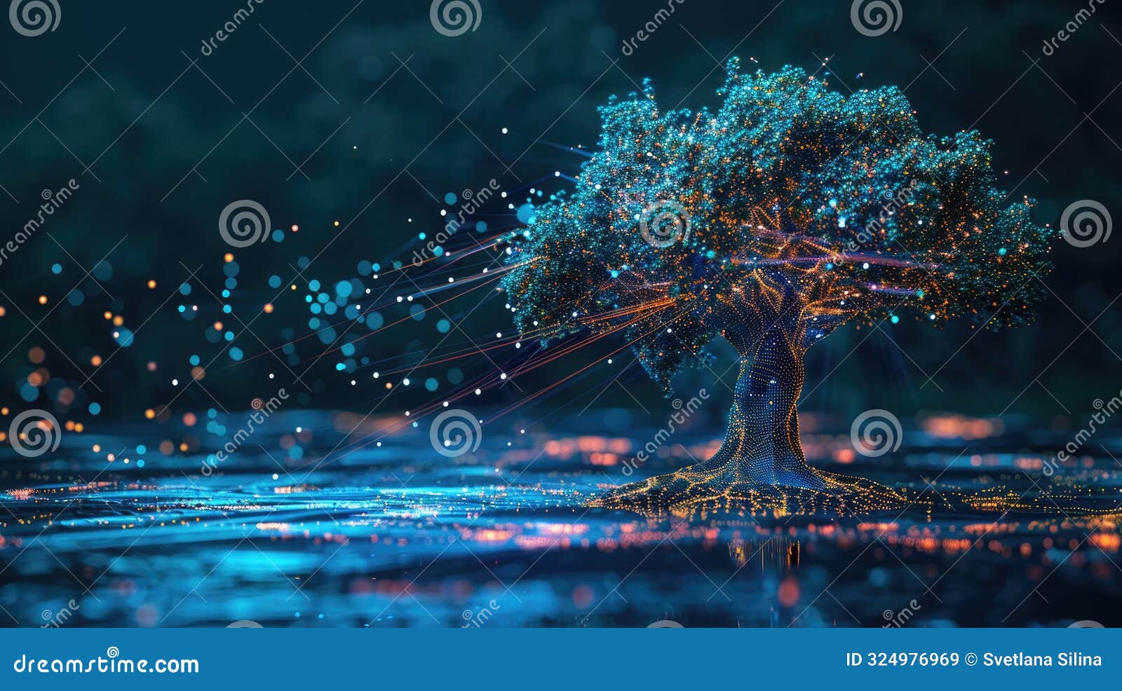 AI Insights Visualized As a Tree of Knowledge with Digital Data Streams ...