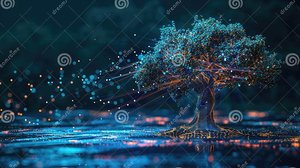 AI Insights Visualized As a Tree of Knowledge with Digital Data Streams ...