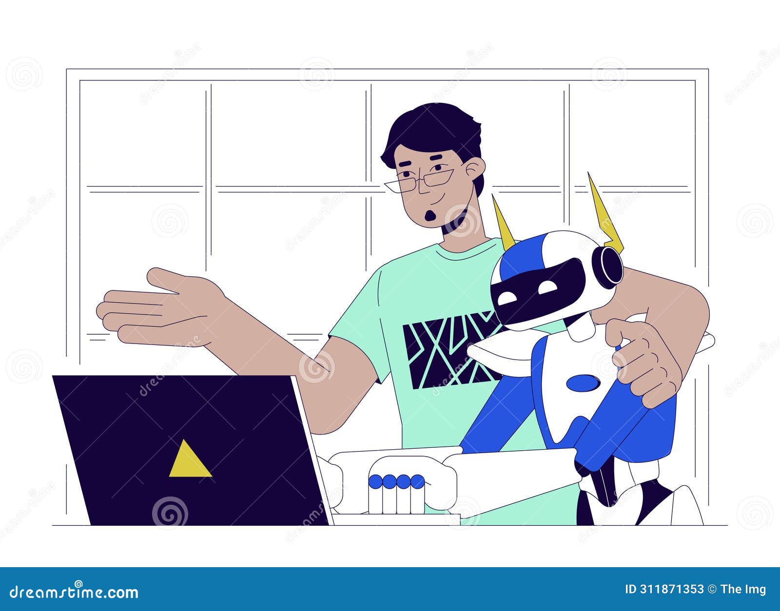 AI Integration Line Cartoon Flat Illustration | CartoonDealer.com ...