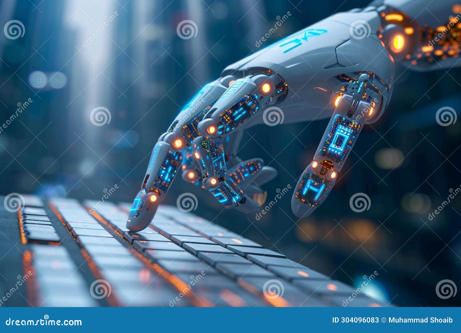 AI Integration Robot Hand on Keyboard, Representing AI Technology Stock ...