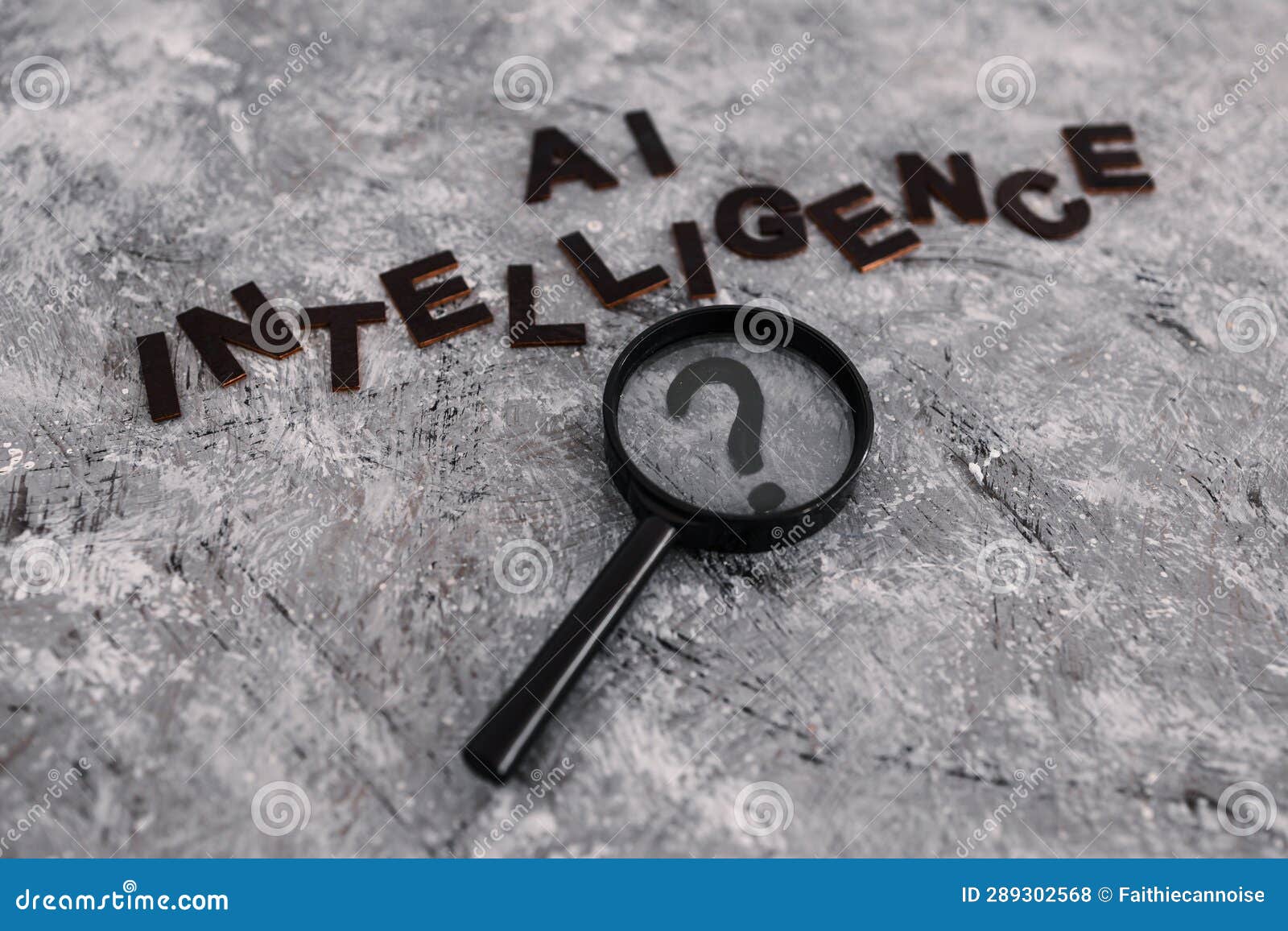 AI Intelligence Text with Magnifying Glass Analysing a Question Mark ...