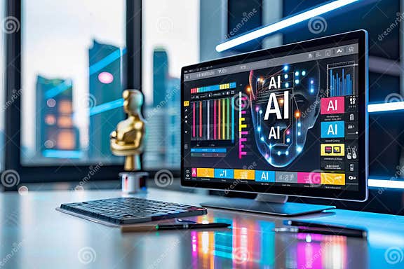 AI Interface on a High Tech Computer Screen, Representing the ...