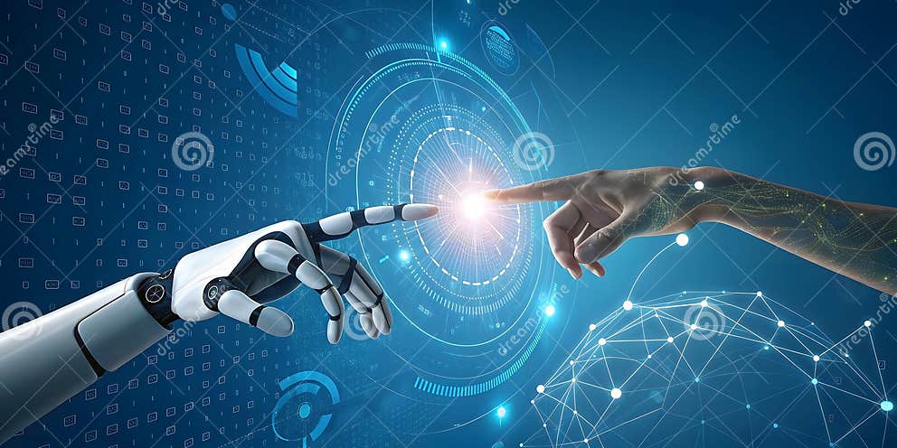 AI Learning and Artificial Intelligence Concept, Contact between Human ...