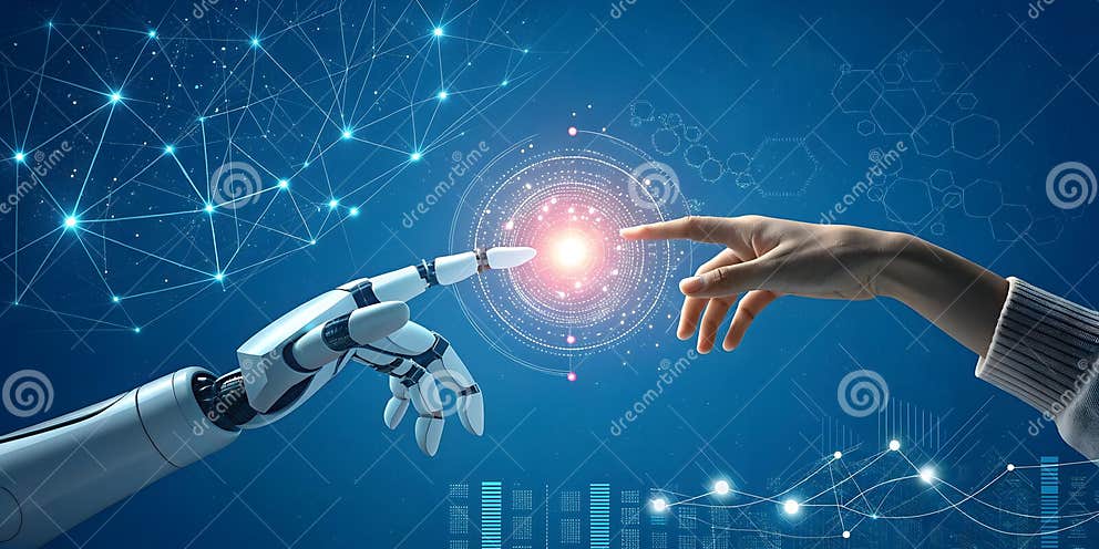 AI Learning and Artificial Intelligence Concept, Contact between Human ...