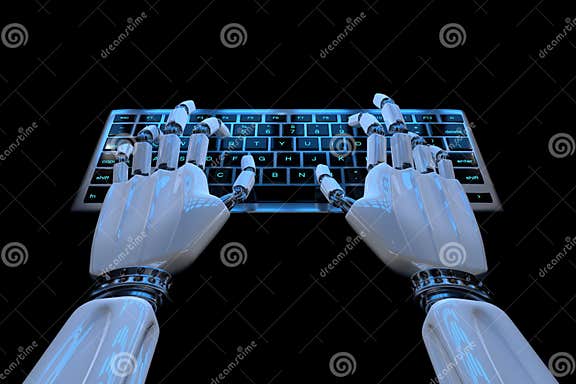 Ai Learning Concept Robot Hands Typing on Keyboard, Keypad. Robotic Arm ...