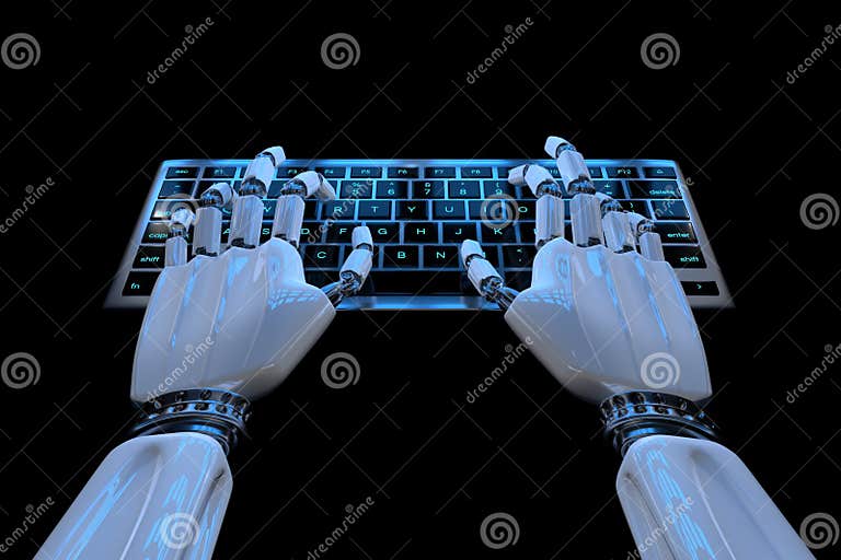 Ai Learning Concept Robot Hands Typing on Keyboard, Keypad. Robotic Arm ...