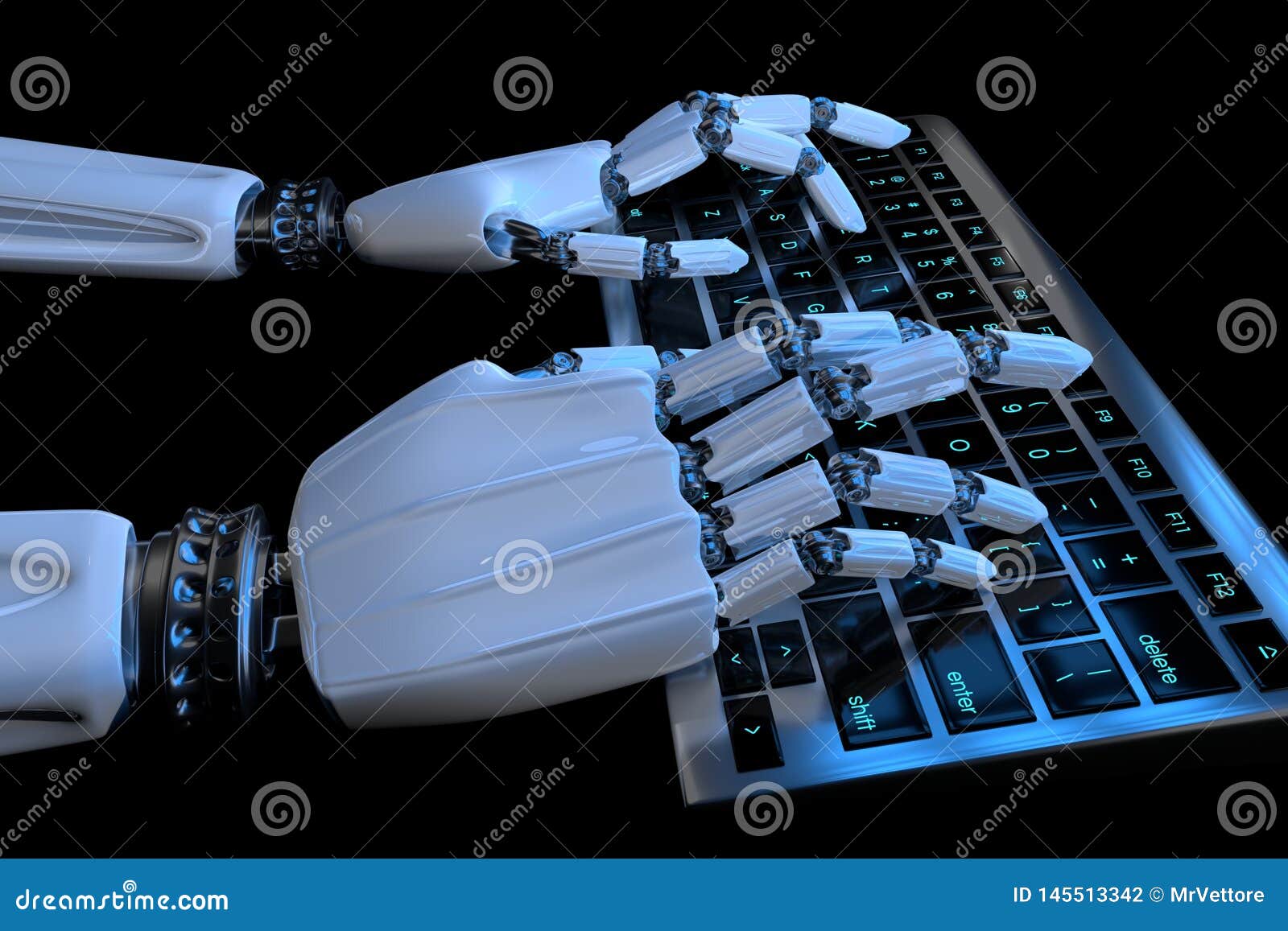 Robot Hands Typing On Keyboard Keypad Robotic Hand Cyborg Using