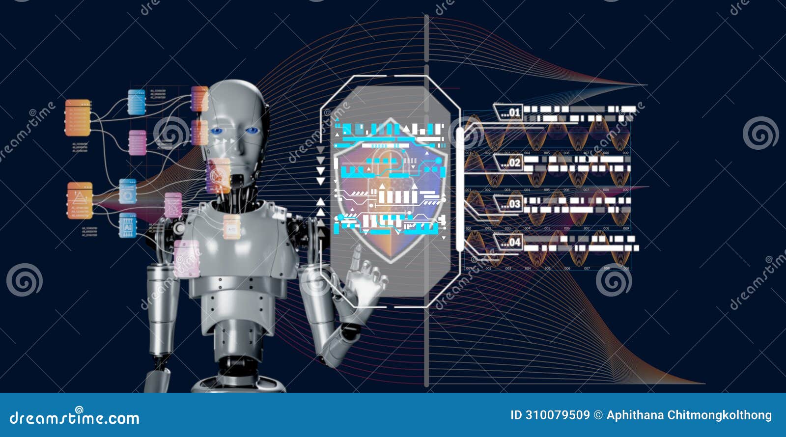 AI Learning Making Algorithm on Computer Chip Circuit Data Network Diagram Dash Board Business ...