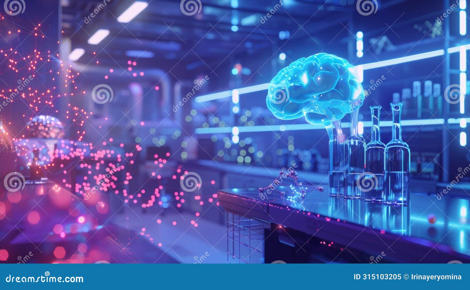 AI-Led Drug Design Lab with Interconnected Molecular Structures Stock ...