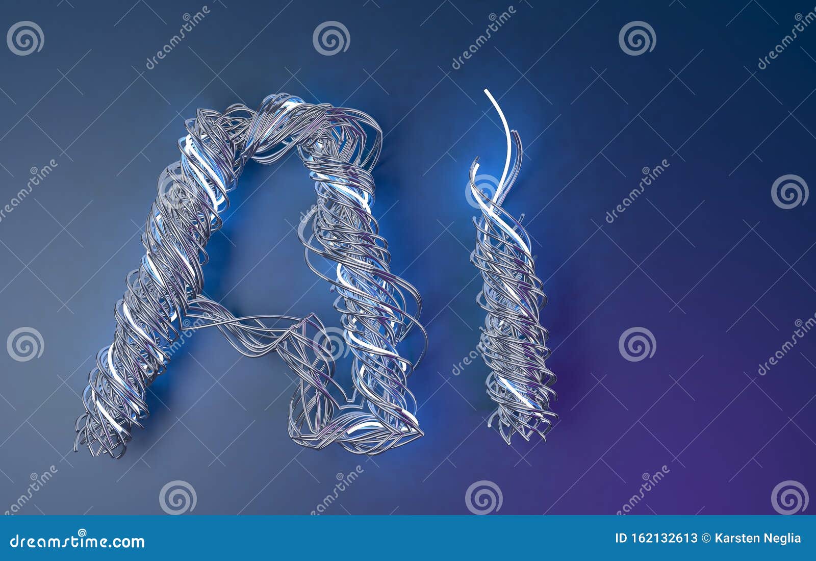 AI Letter Artificial Intelligence Shaped from Wires, 3d Rendering Stock ...